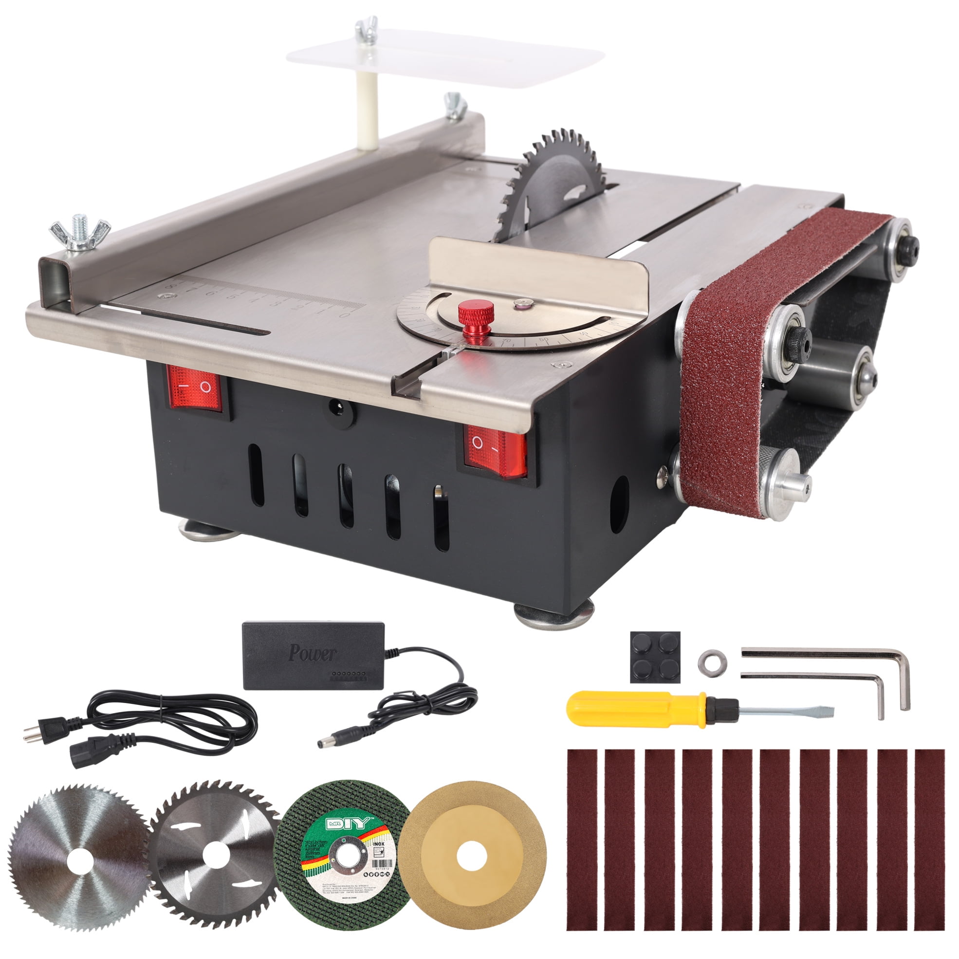 Mini Table Saw, Belt Sander with Stainless Steel Top, 4pcs Blades ...