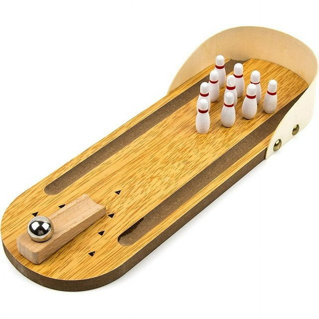 Mini Wooden Tabletop Bowling Toy, Indoor Game for Kids & Adults, Ideal ...