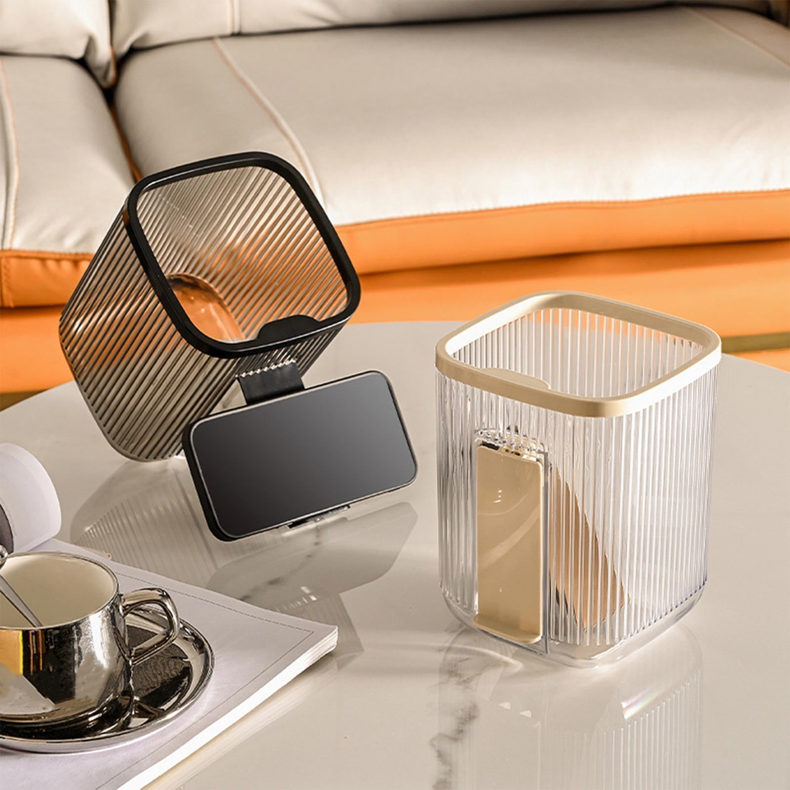 Mini Tabletop Trash Can with Phone Holder | Small Plastic Desktop Waste ...