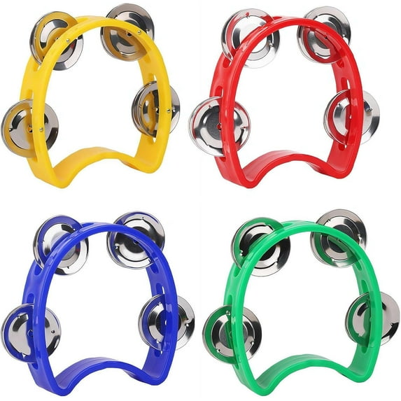 Mini Tambourine, 4-Inch Plastic Hand Drum with Jingle Bells - Rhythm ...