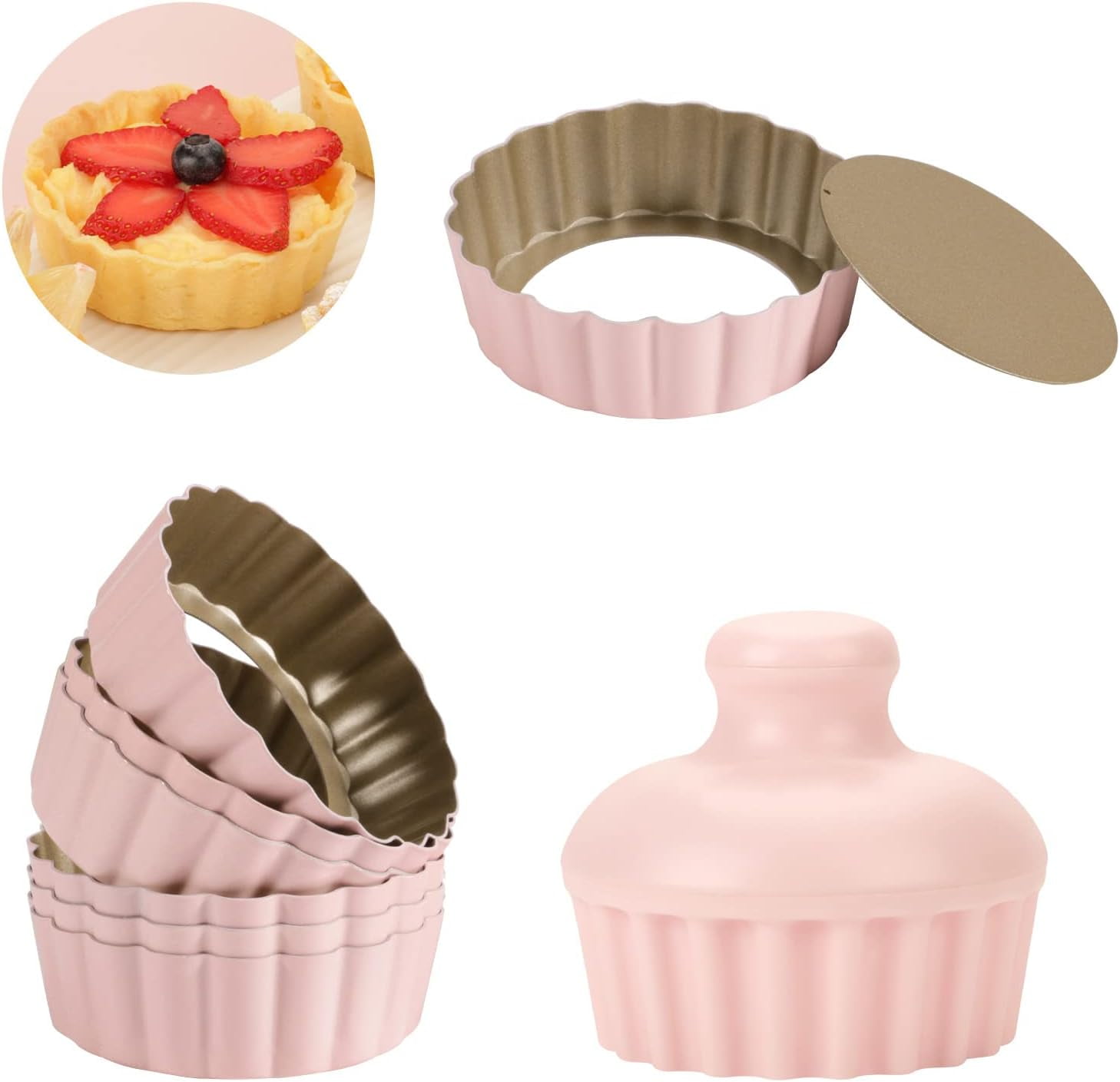 Mini Tart Pan 6 Pack with Tamper, Non-Stick 4-Inch Carbon Steel Mini ...