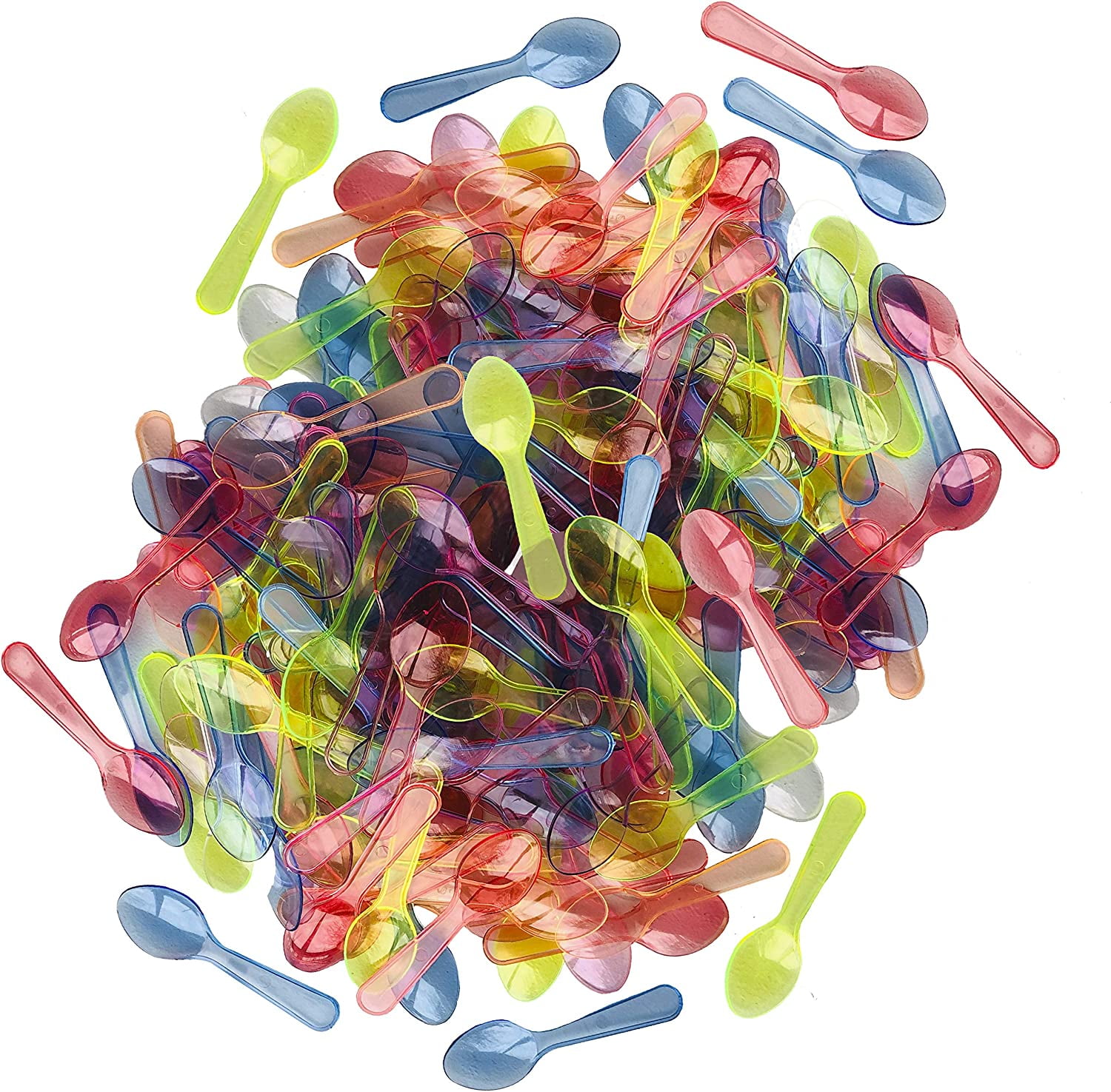 Mini Taster Spoons - Clear Plastic - Blue, Pink, Green, Yellow, Orange ...