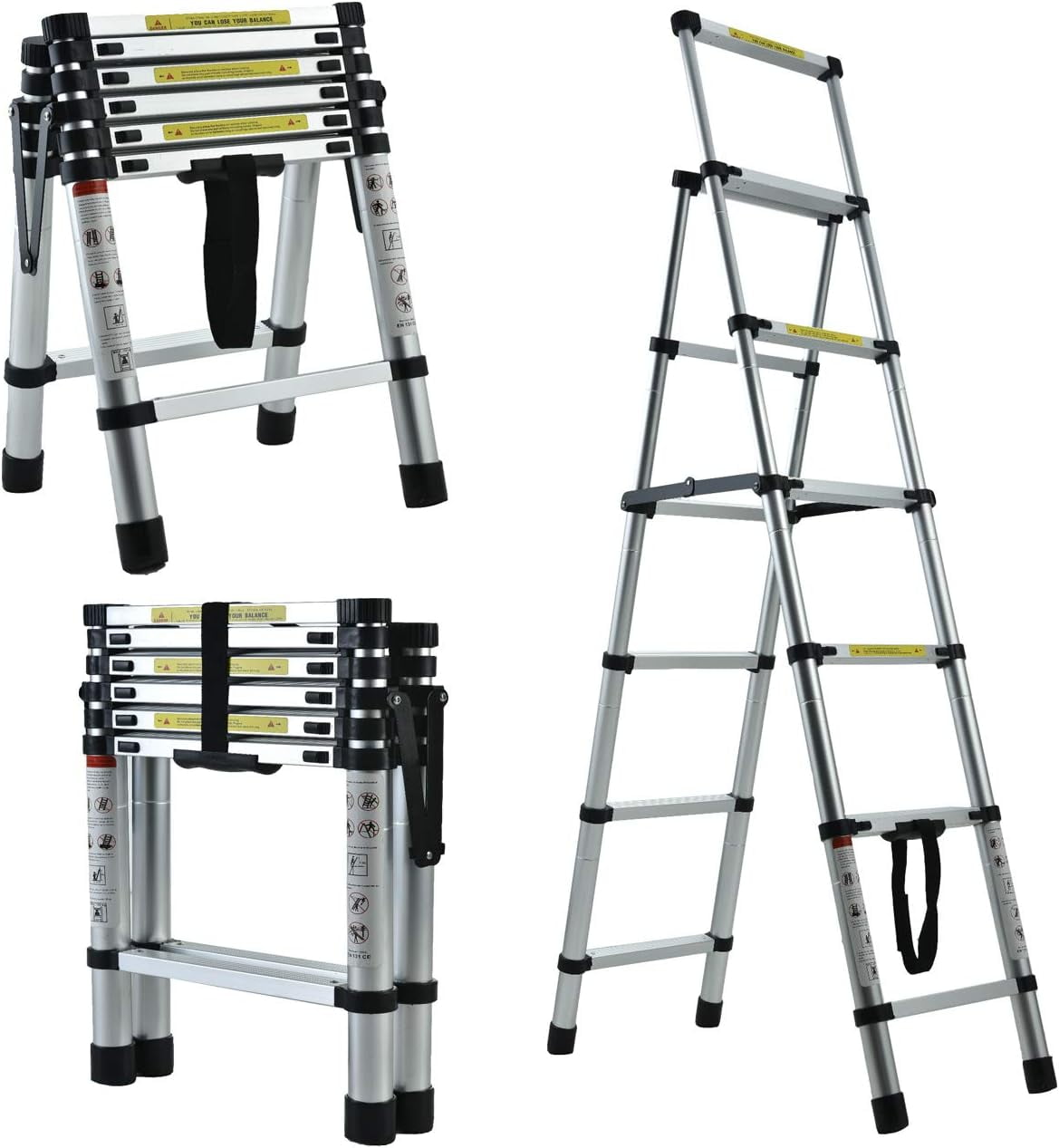 Mini Telescoping Ladder Aluminum DIY Extension Folding 5-6 Steps Ladder ...