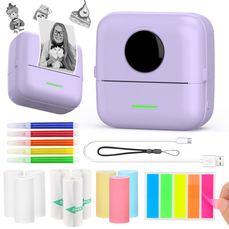Mini Thermal Printer Set - Inkless Wireless Micro Printer with 5 Rolls ...
