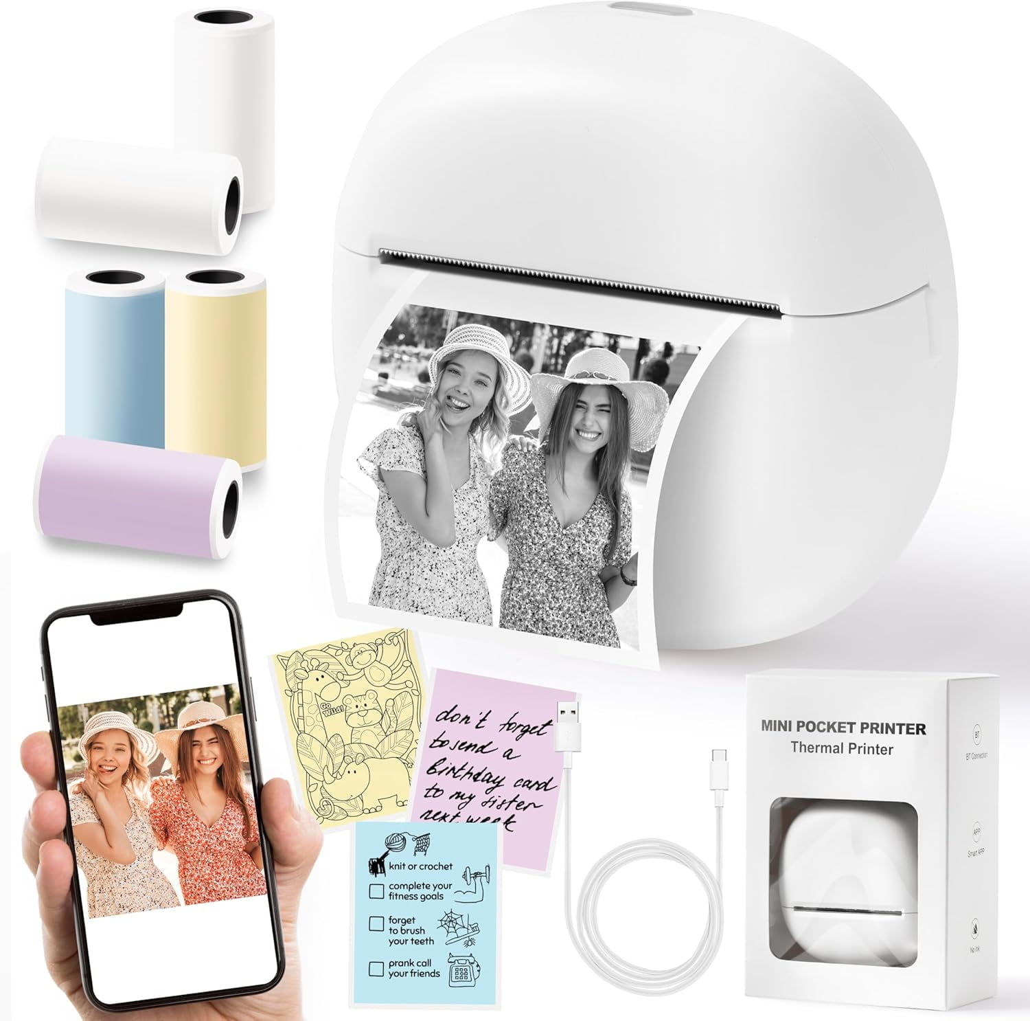 Mini Thermal Sticker Printer - Portable Photo Picture Label Maker ...