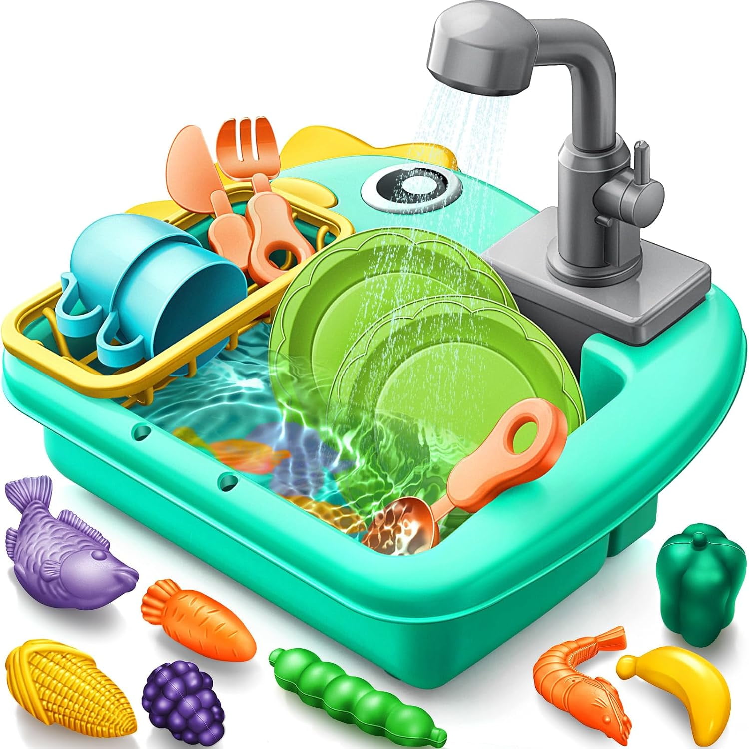 Mini Toddler Sink Toy, Play Sink with Running Water, Automatic Water ...