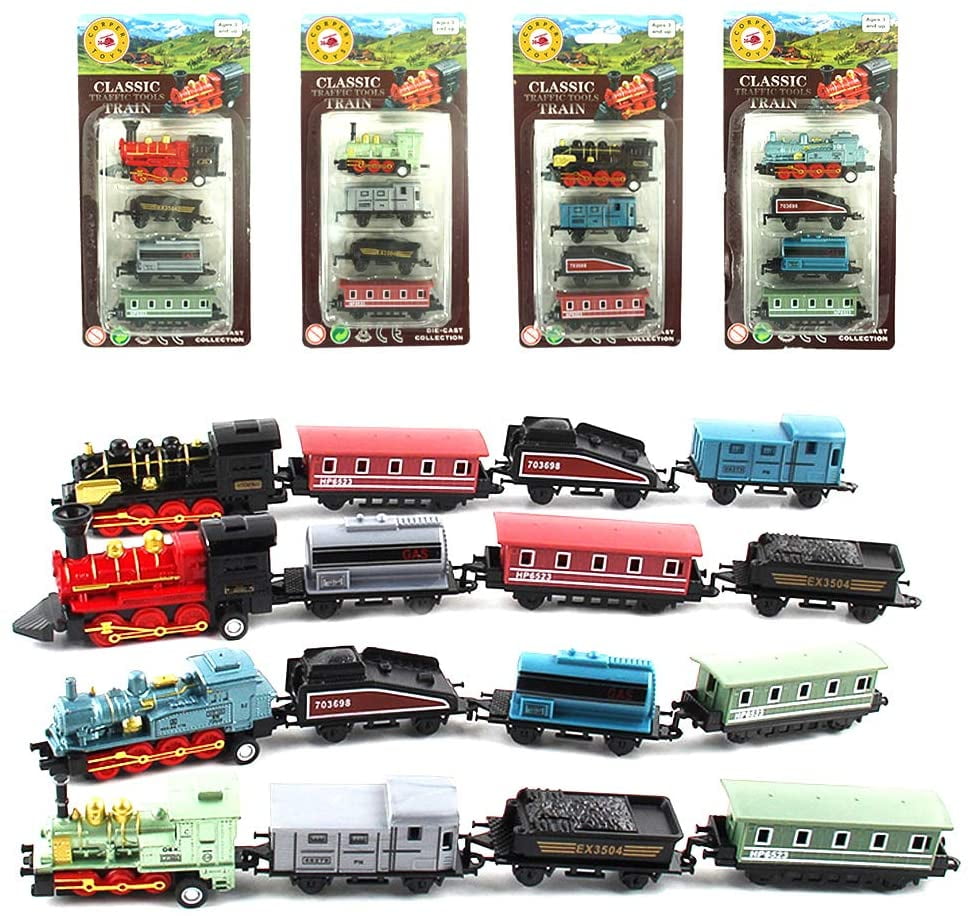 Mini Train Toy Die-Cast Pull Back Steam Train Model Set Assorted Styles ...