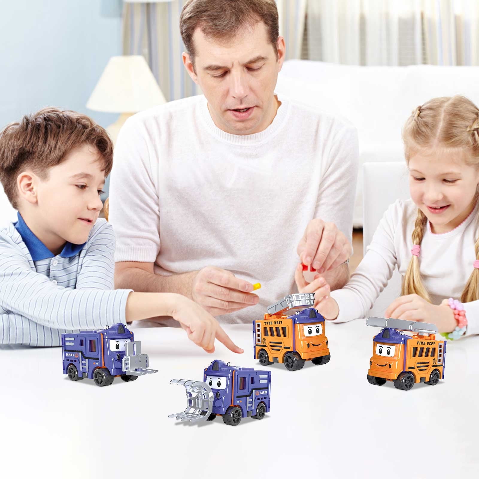 Mini Transforming Toy Car Set | Firefighting Truck & Farm Forklift ...