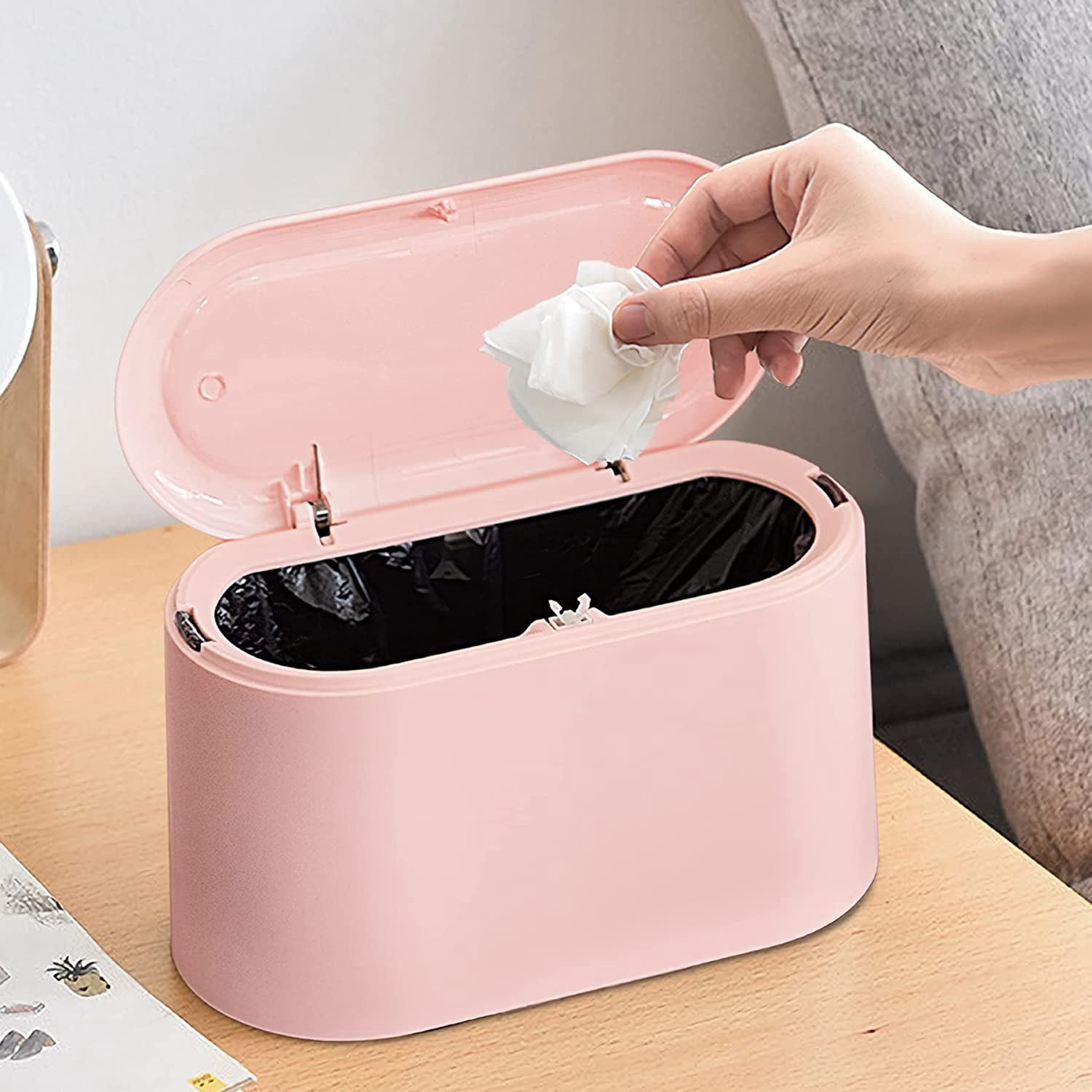 Mini Trash Can with Lid Removable Small Garbage Can, Tiny Plastic Trash ...