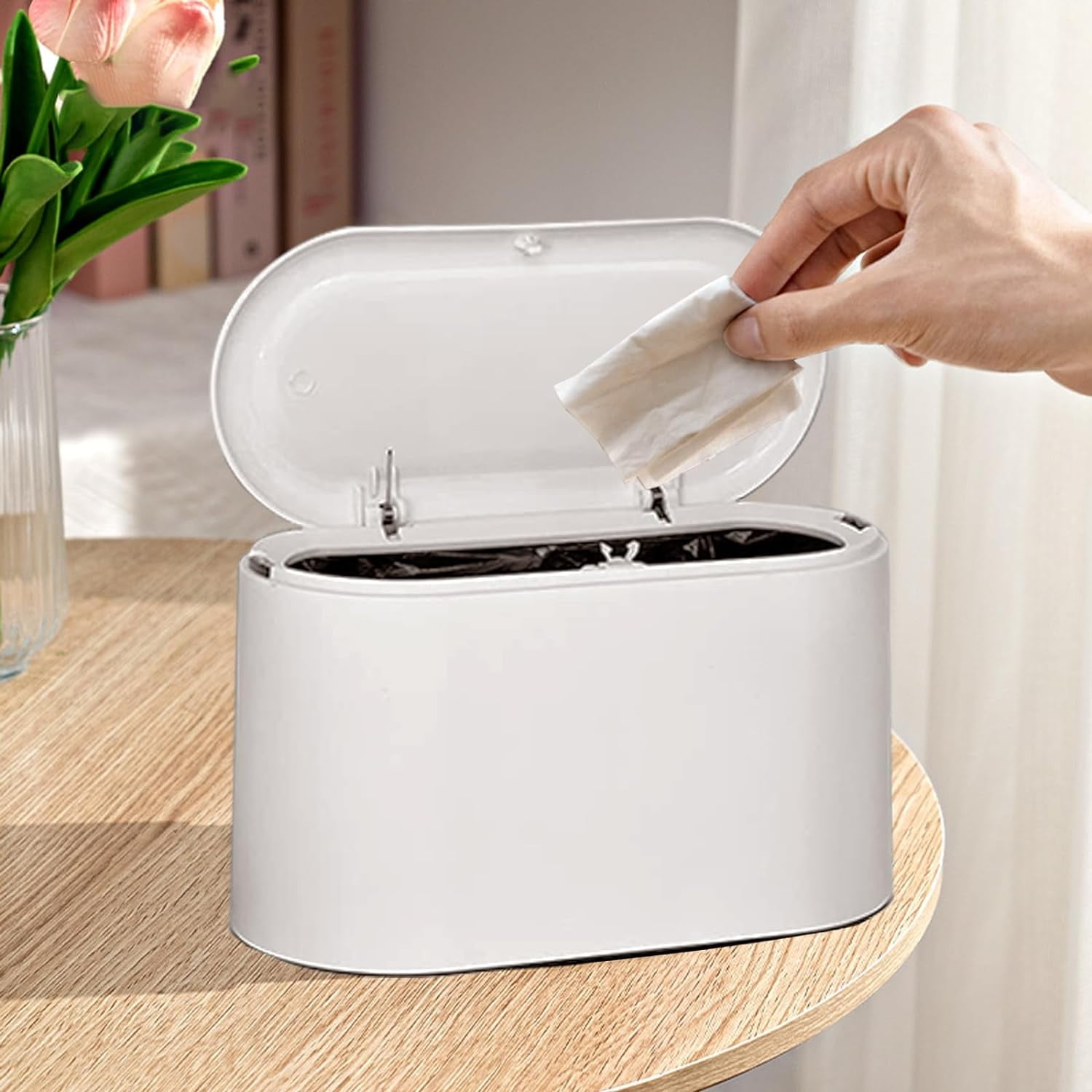 Mini Trash Can with Lid - Removable Small Garbage Can, Tiny Plastic ...