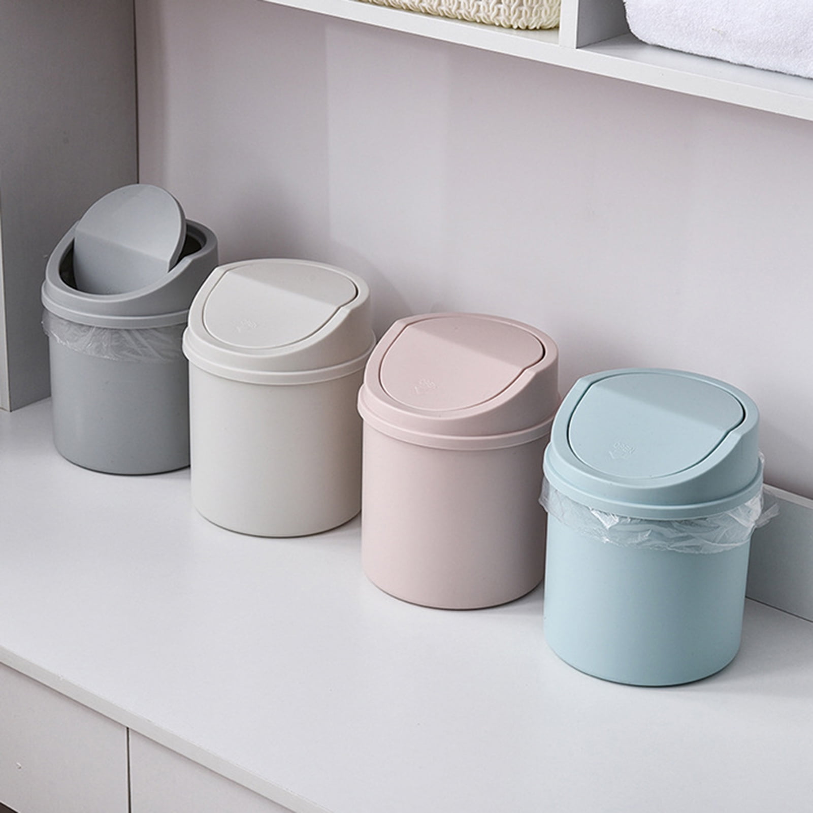 Mini Trash Can Reusable Space Saving PP Plastic Cylindrical Tiny ...