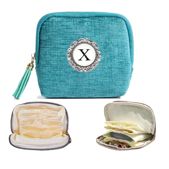 Mini Travel Jewelry Case with Initial Metal Floral Deco , Soft Jewelry ...