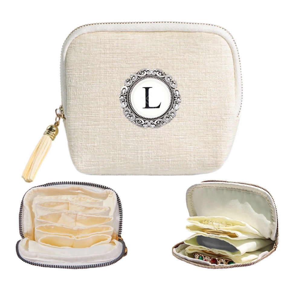 Mini Travel Jewelry Case with Initial Metal Floral Deco , Soft Jewelry ...