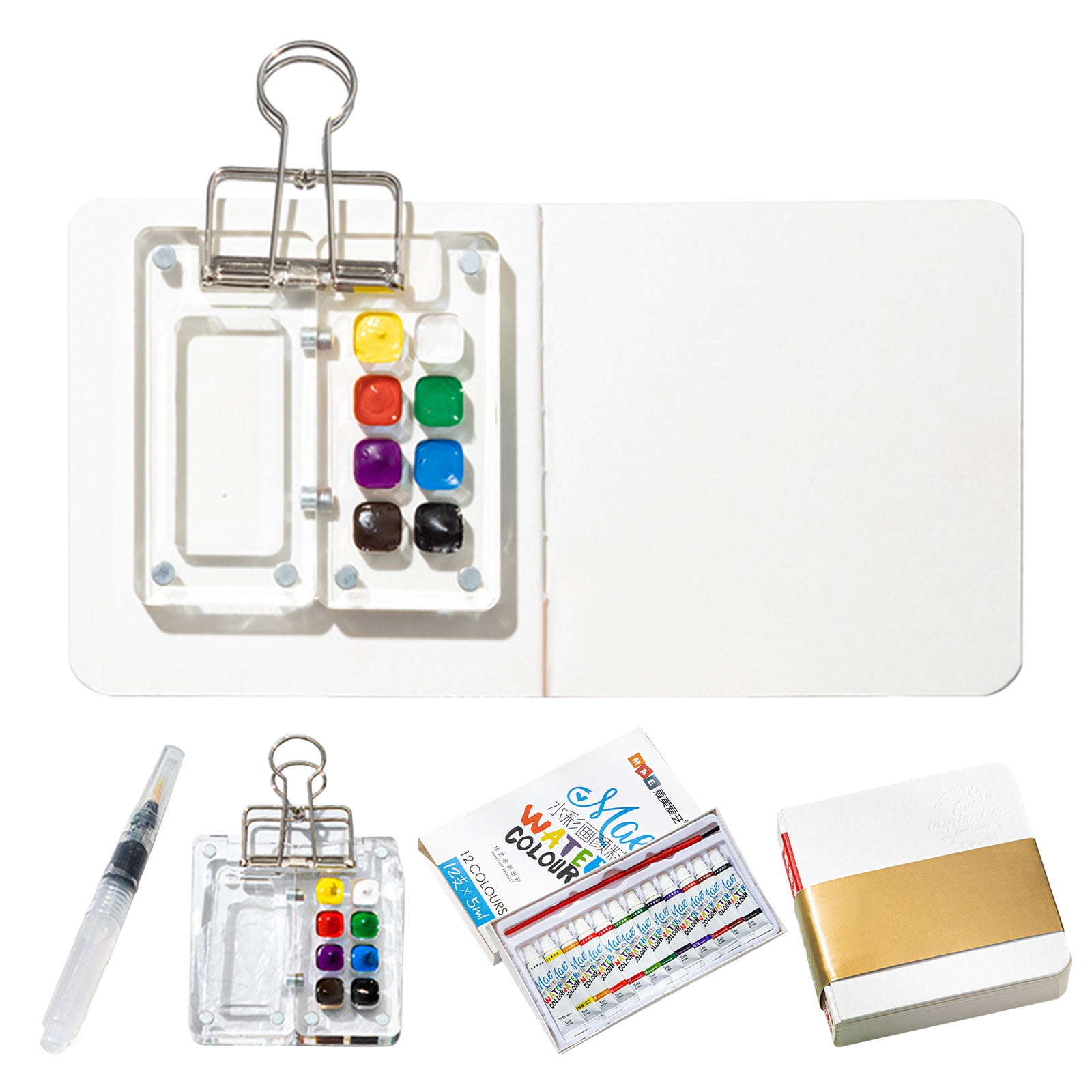 Mini Travel Paint Palette Set,Portable Watercolor Kit Paper Pad Sketch ...
