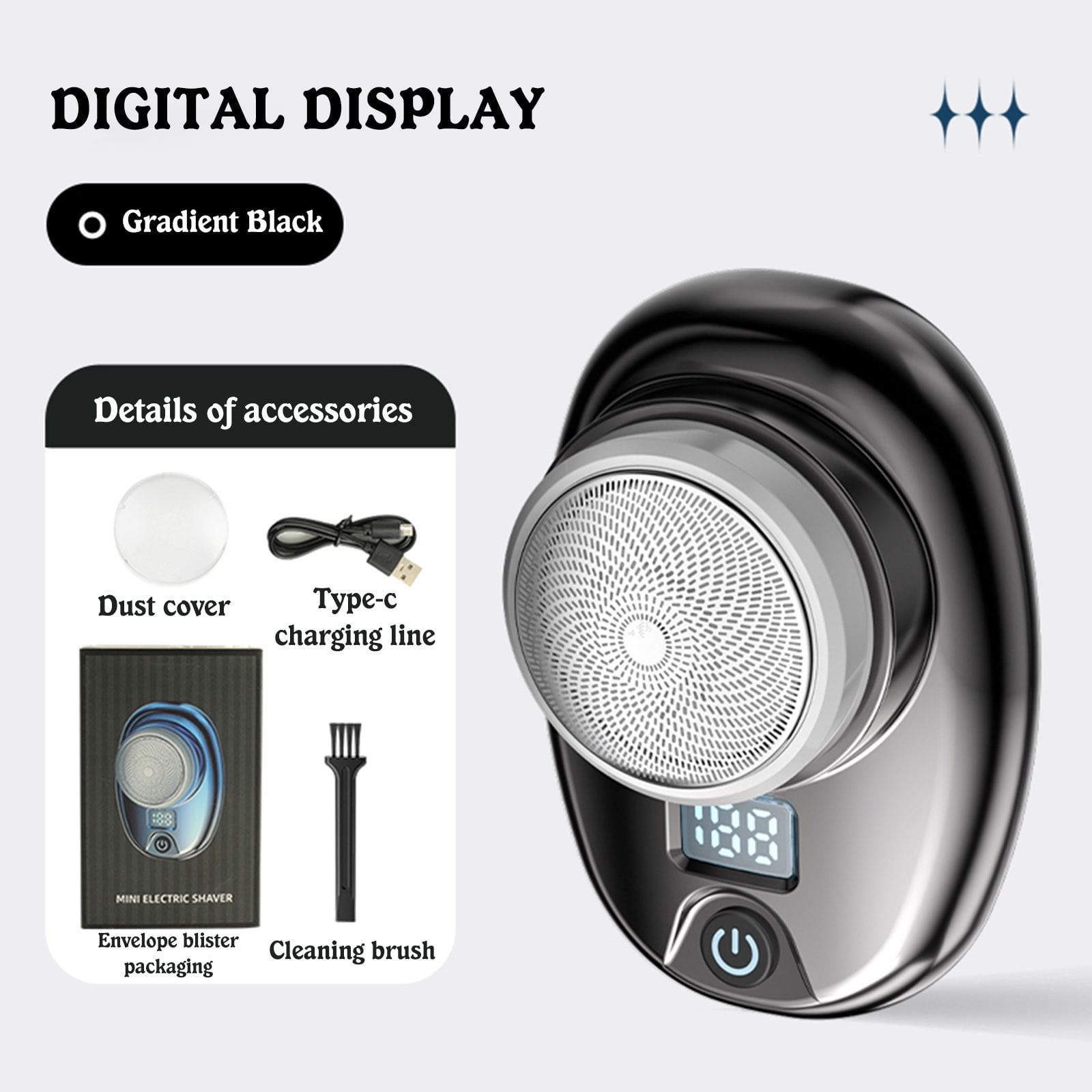 Mini Travel Shaver - USB-C Fast Charging Electric Razor with LCD ...