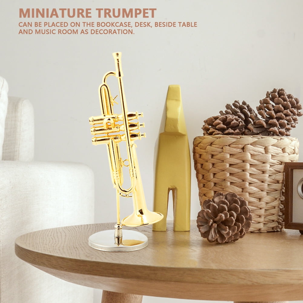 Mini Trumpet Replica with Stand and Case Gold Plated Instrument Model ...