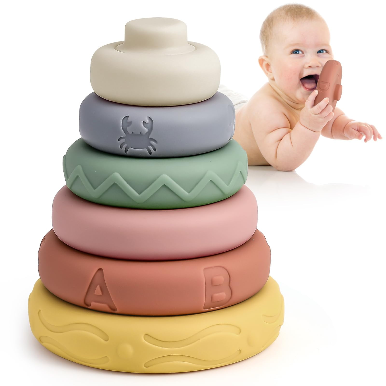 Mini Tudou 6 Pcs Stacking & BSL1 Nesting Circle Toy,Soft Building Rings ...