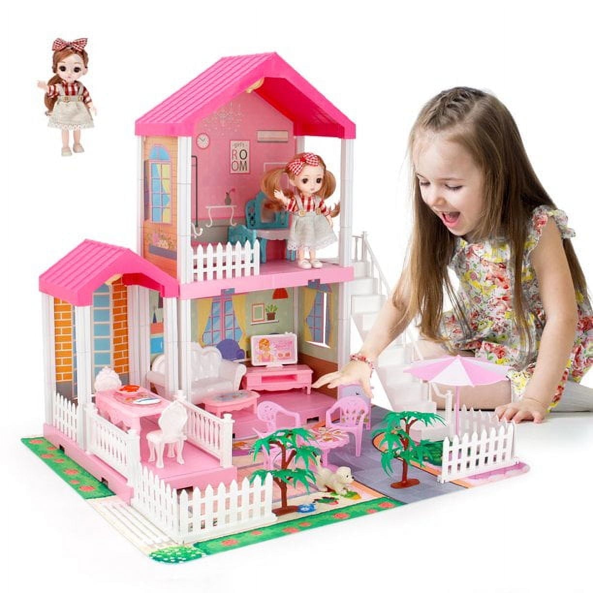 Mini Tudou Dollhouse for Girls, Doll House 2 Stories 3 Rooms Including ...