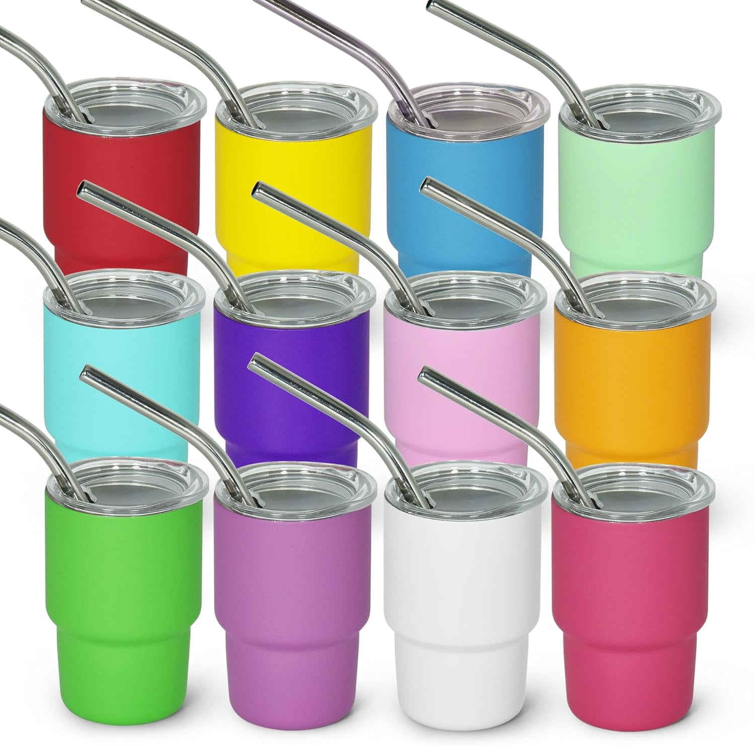 Mini Tumbler Shot Glasses, 5 Oz with Straw and Lid - 12 Pcs, Stainless ...