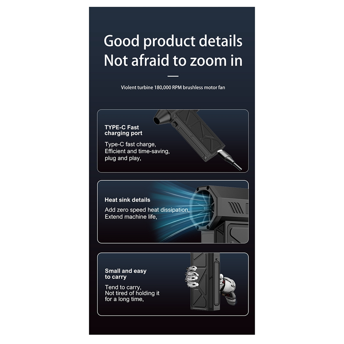 Mini Turbo Jet Fan Air Blower 80000RPM Brushless Motor Adjustable Wind ...