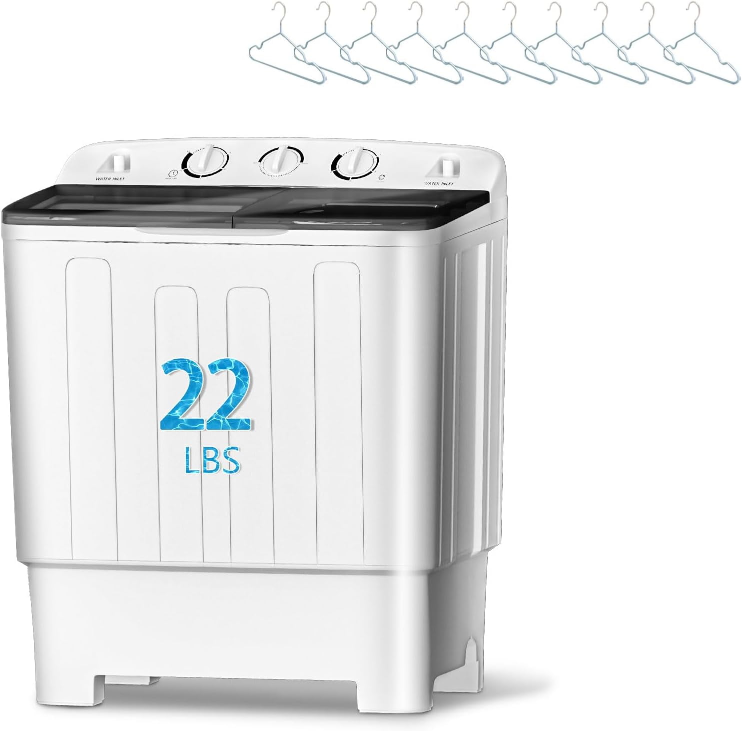 Mini Twin Tub 22lbs Washing Machine with Drying Rack & Hangers, Washer ...