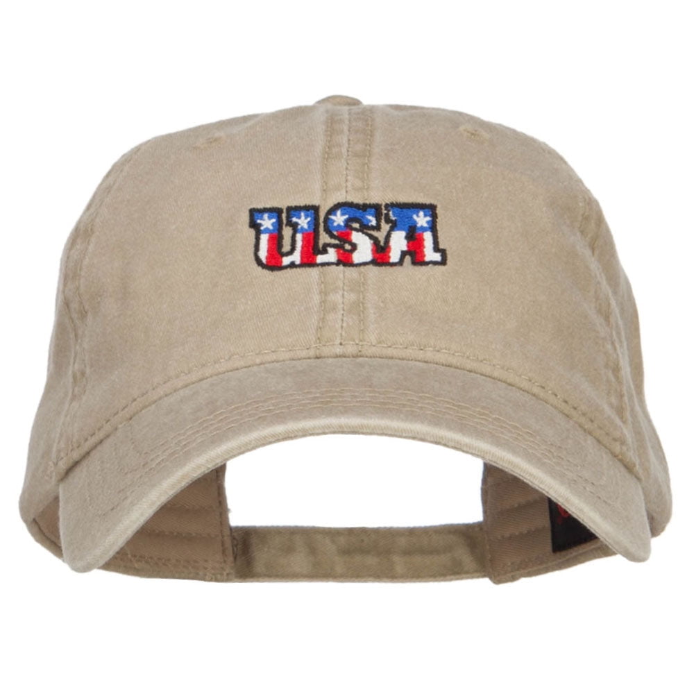 Mini USA Flag Embroidered Washed Cap - Khaki OSFM - Walmart.com