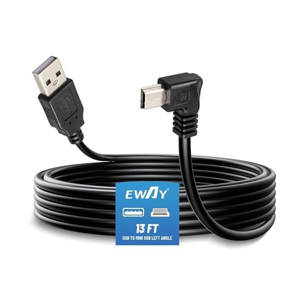 Mini USB Dash Cam Power Cable 13ft, USB 2.0 A to 90 Degree Left Angle ...