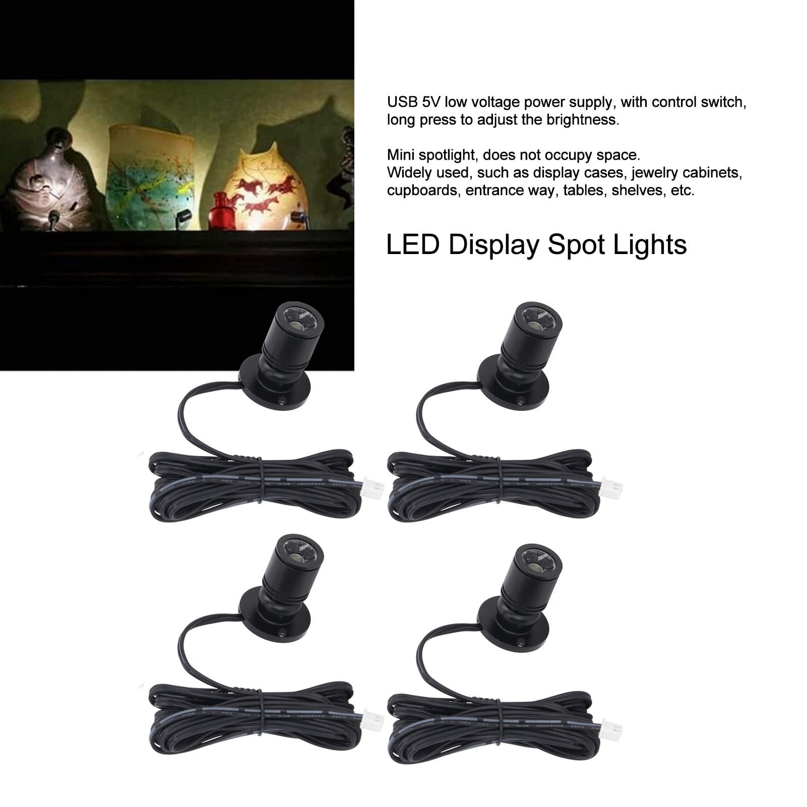 Mini USB Spotlight Kit, 4 Dimmable LED Lights For Displays, Jewelry ...
