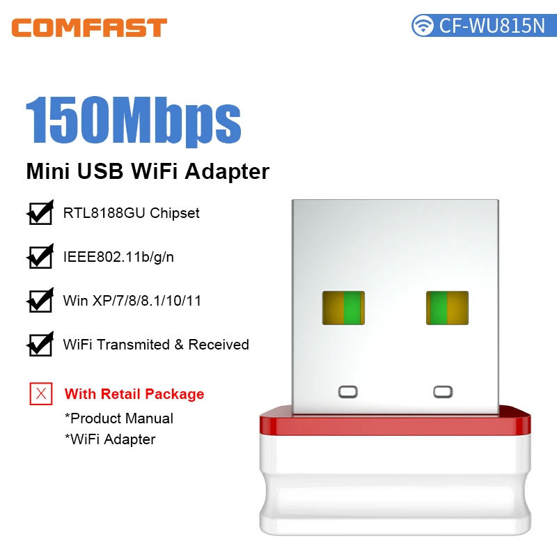 Mini USB Wifi Adapter 802.11b/g/n 150Mbps Wireless Receiver Dongle ...
