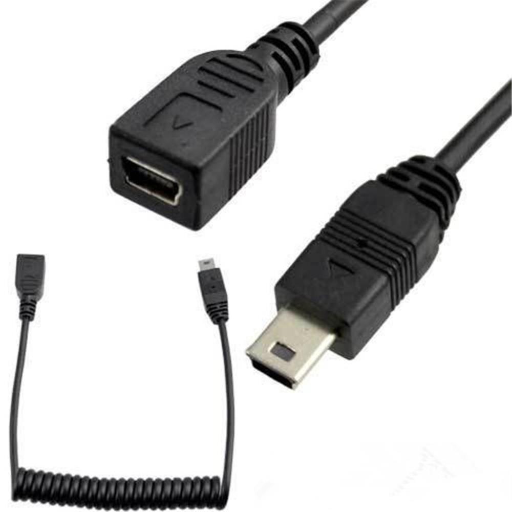 Mini USB2.0 5Pin Male to Female Extension Cable Spiral Coiled USB2.0 Mini 5Pin female jack to ...