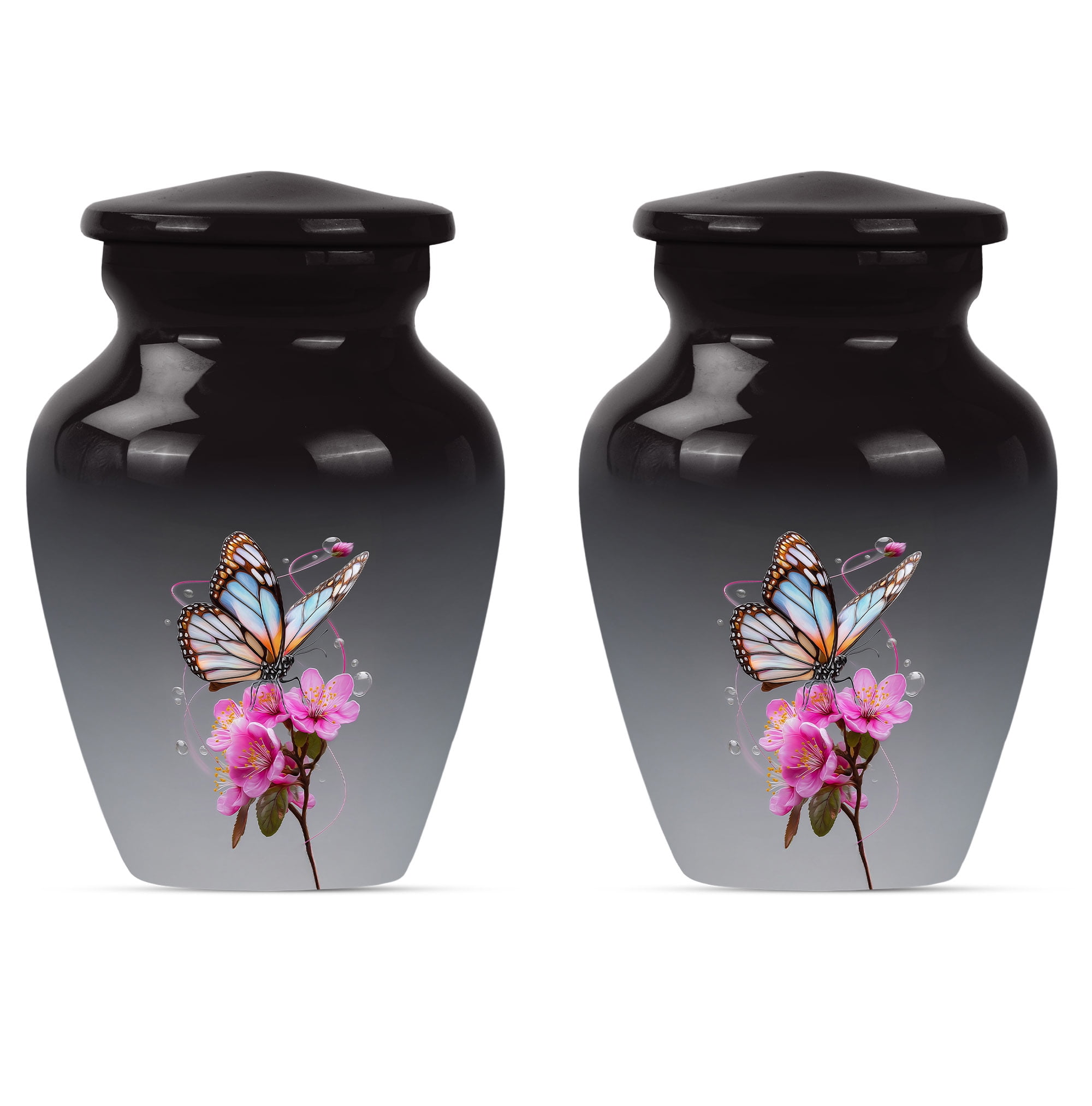Mini Urns for Ashes – Set of 2 Small Butterfly with Pink Flowers ...
