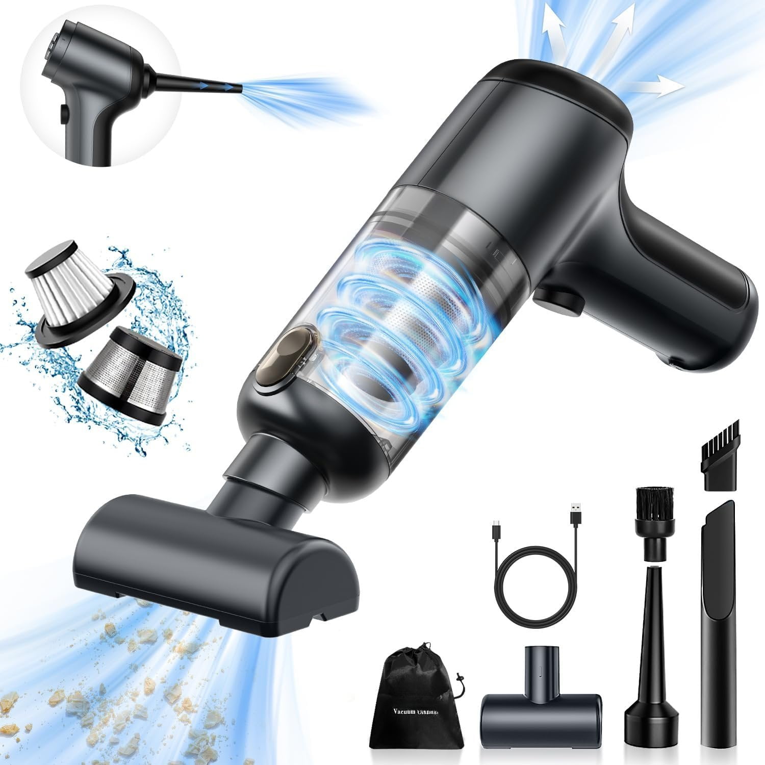 Mini Vacuum Cleaner,3 in 1 Handheld Vacuum Cordless 12000Pa high Power ...