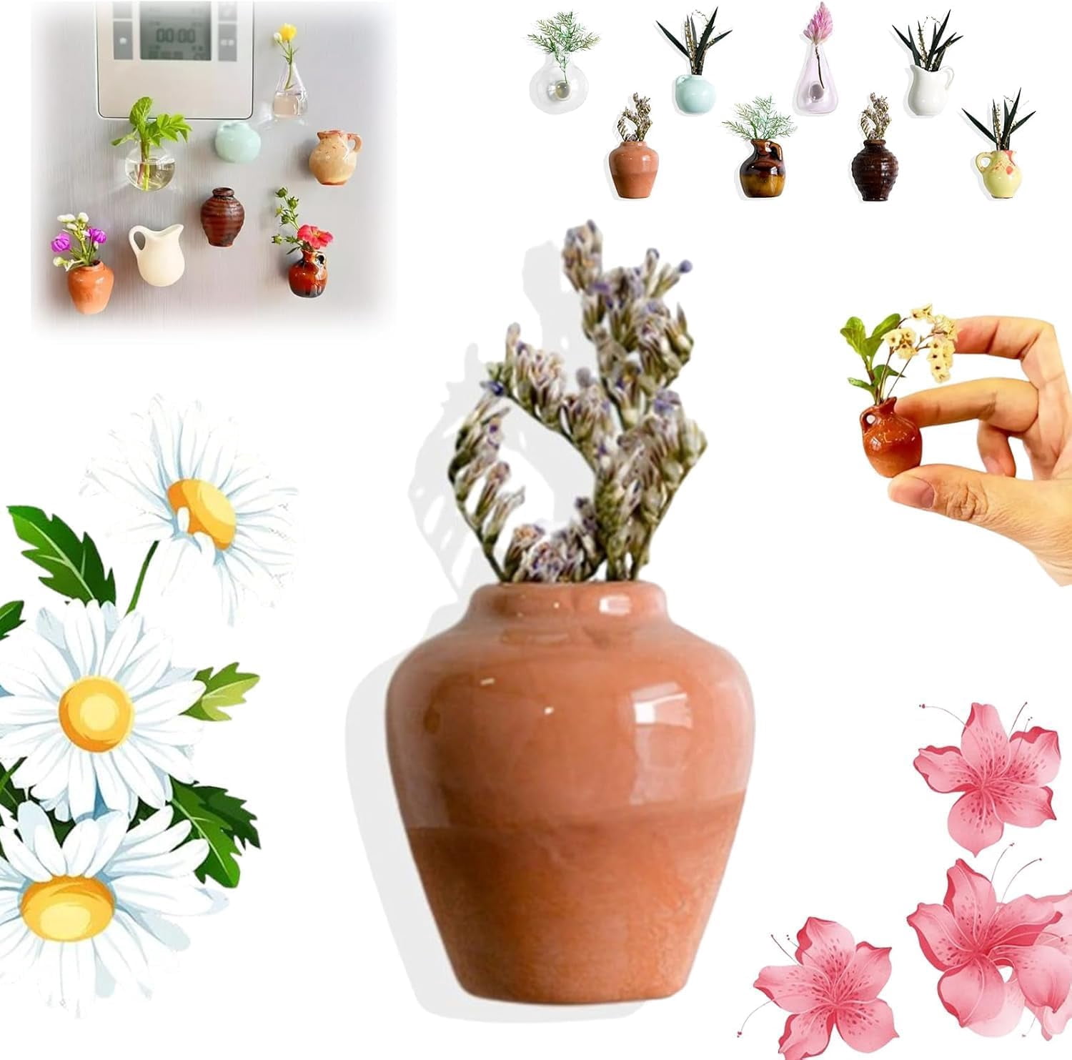 Mini Vase Magnets, Cute Vase Fridge Magnets, DIY Funny Vase Plant ...