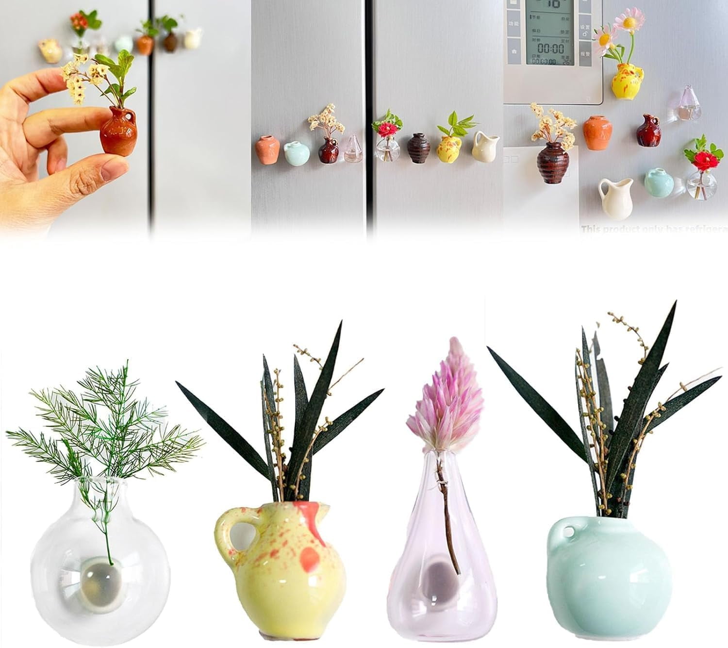 Mini Vase Magnets, Cute Vase Fridge Magnets, DIY Funny Vase Plant ...