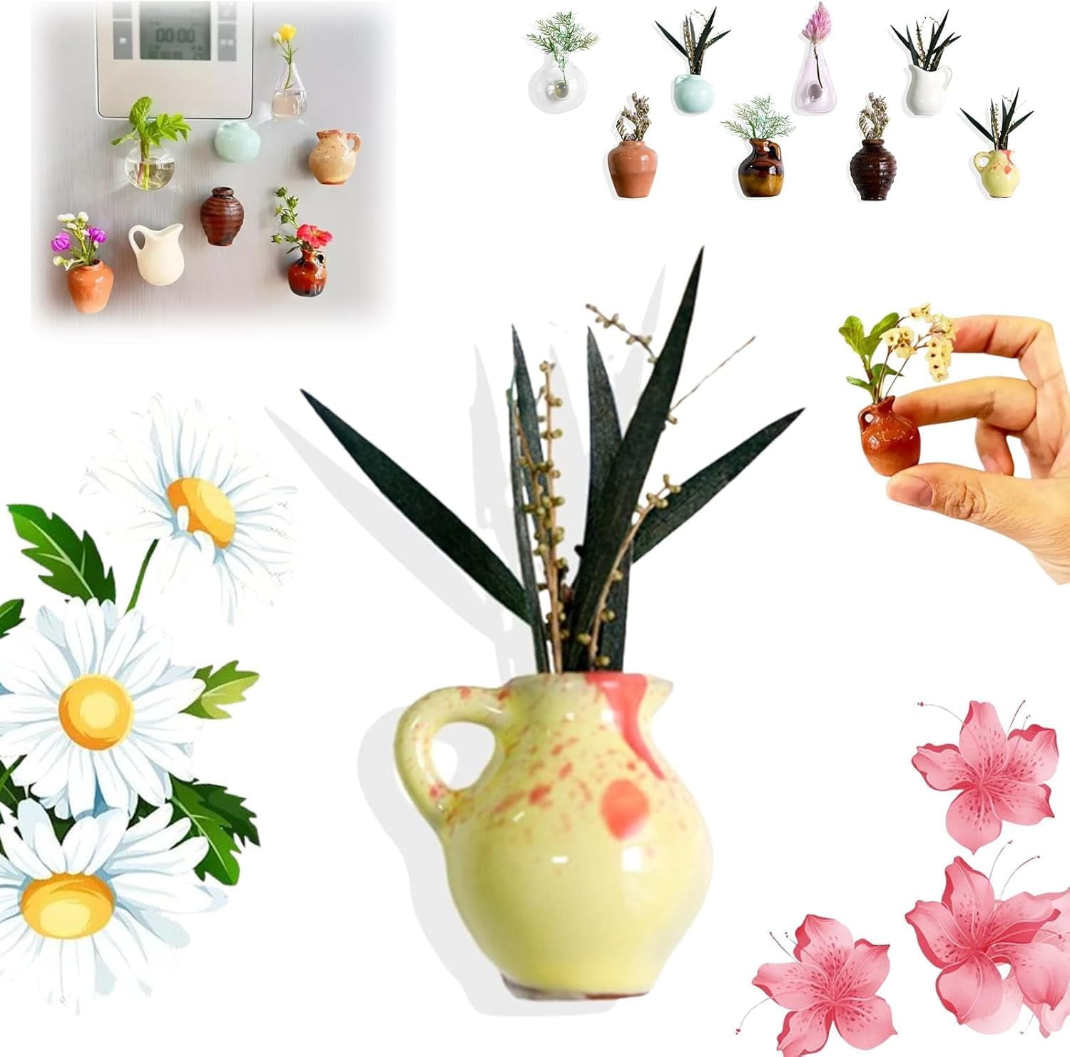 Mini Vase Magnets, Cute Vase Fridge Magnets, DIY Funny Vase Plant ...