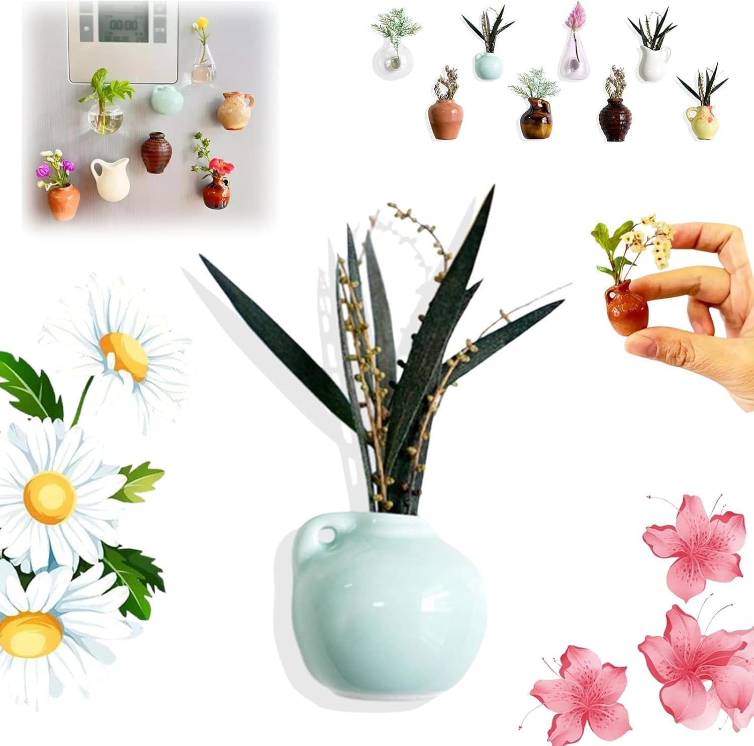 Mini Vase Magnets, Cute Vase Fridge Magnets, DIY Funny Vase Plant ...