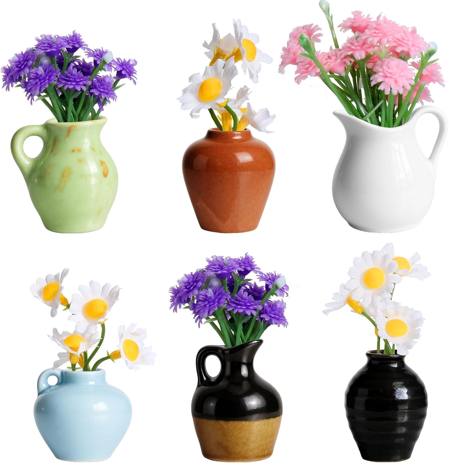 Mini Vase Magnets for Fridge 6PCS - 3D Ceramic Tiny Plant Vase Magnets ...