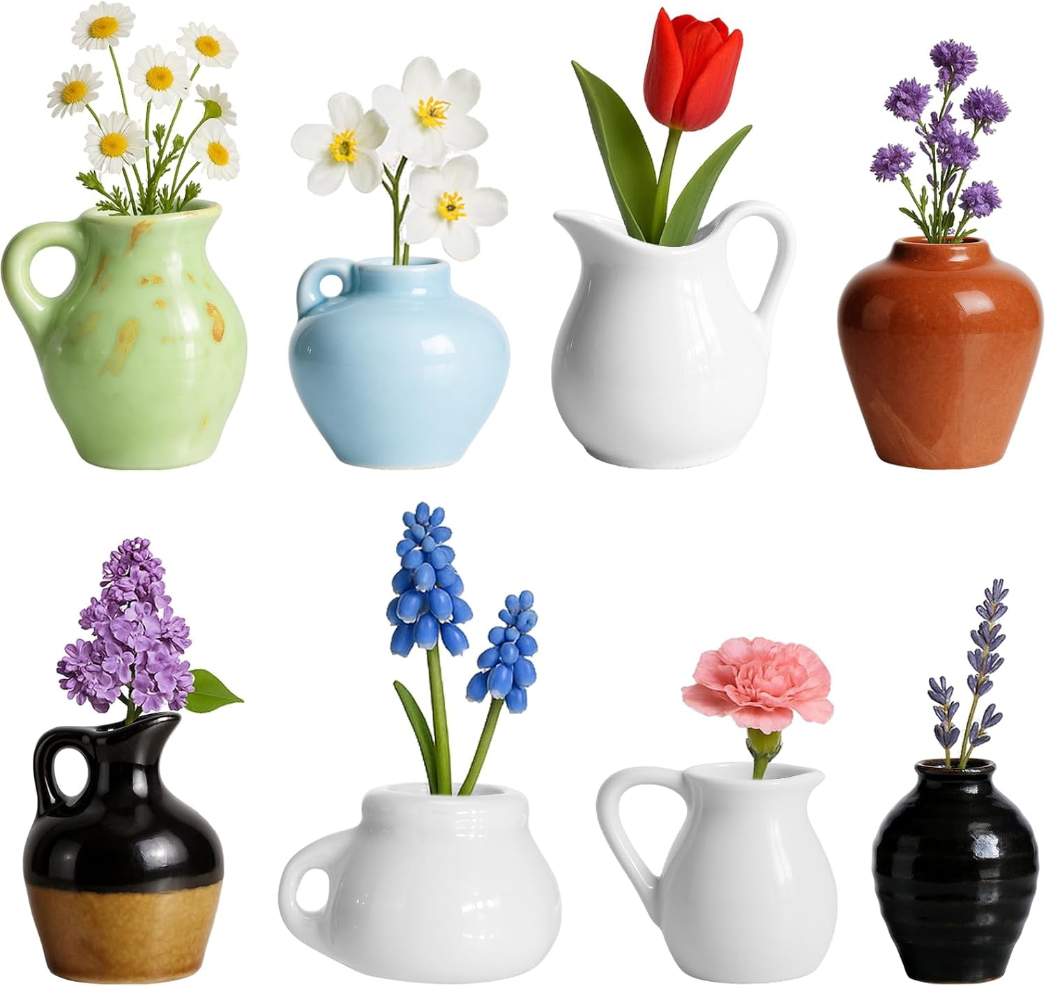 Mini Vase Magnets for Fridge 8PCS - 3D Ceramic Tiny Plant Vase Magnets ...