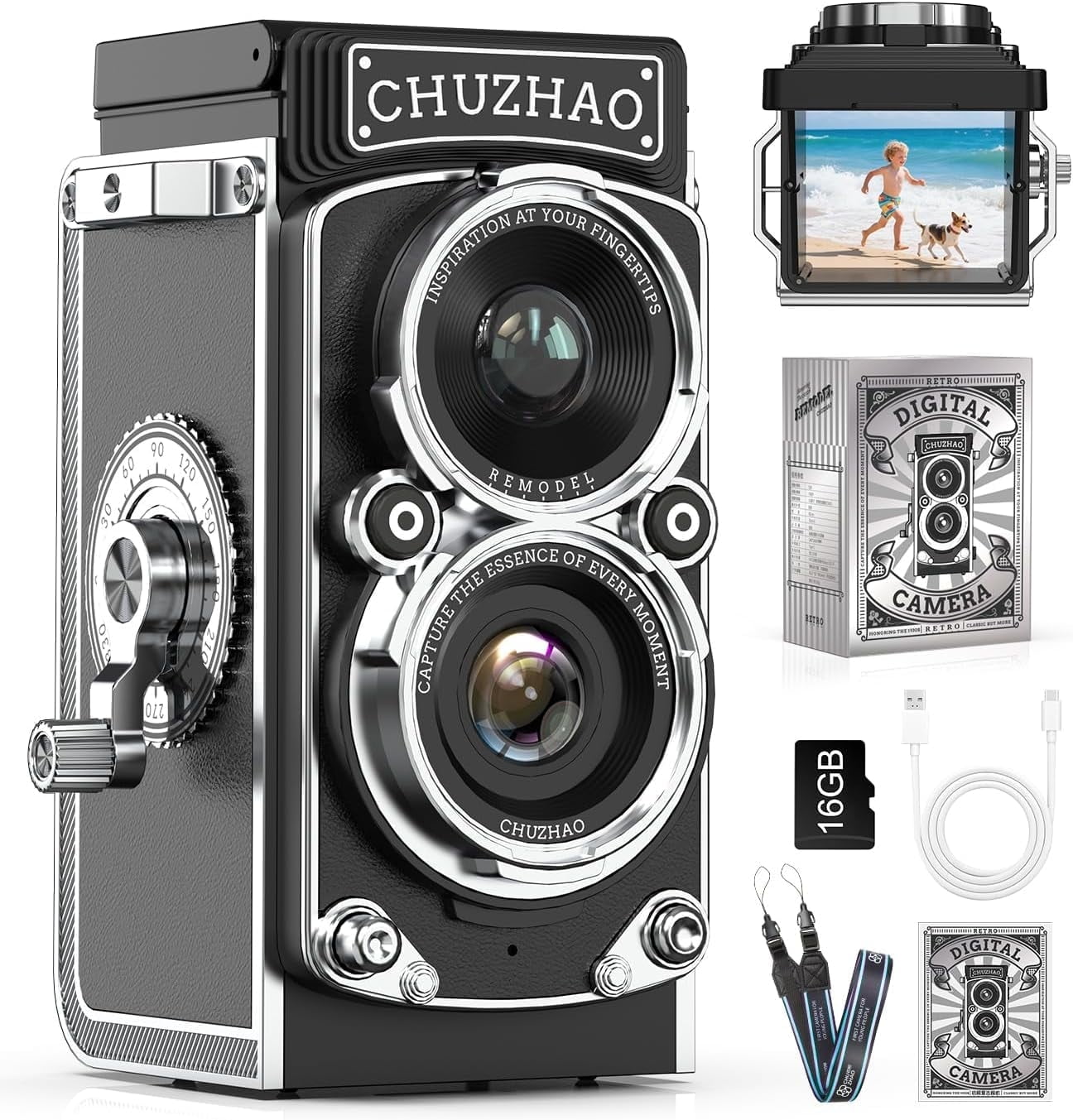 Mini Vintage Digital Camera, Portable Retro Twin-Lens Reflex Style ...