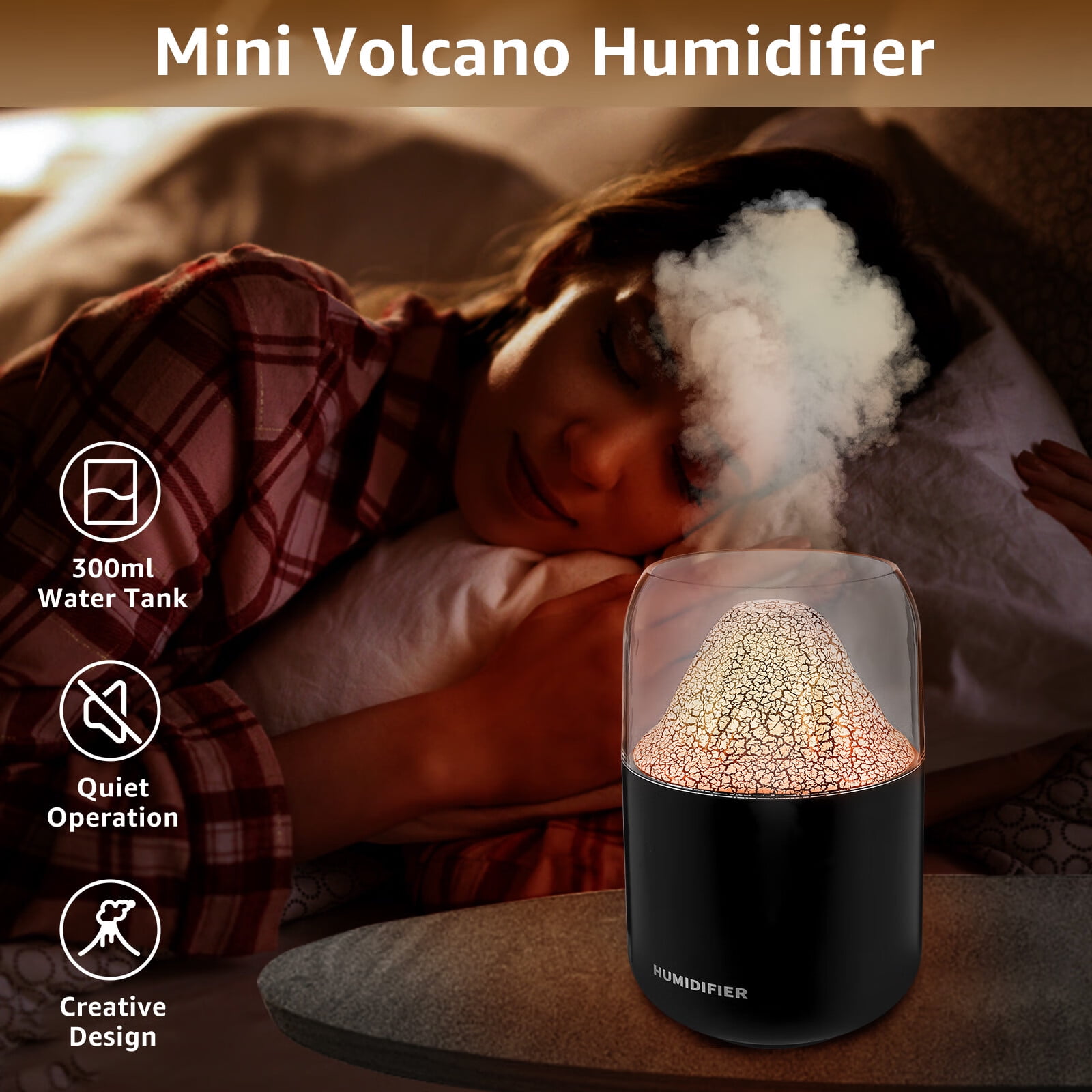Mini Volcano Humidifier 2 Mist Mode Volcano Air Humidifier 300ml ...