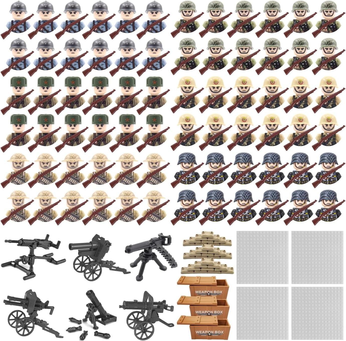 Mini WW2 Army Men Figures Pack, World War 2 Military Soldier Figures ...