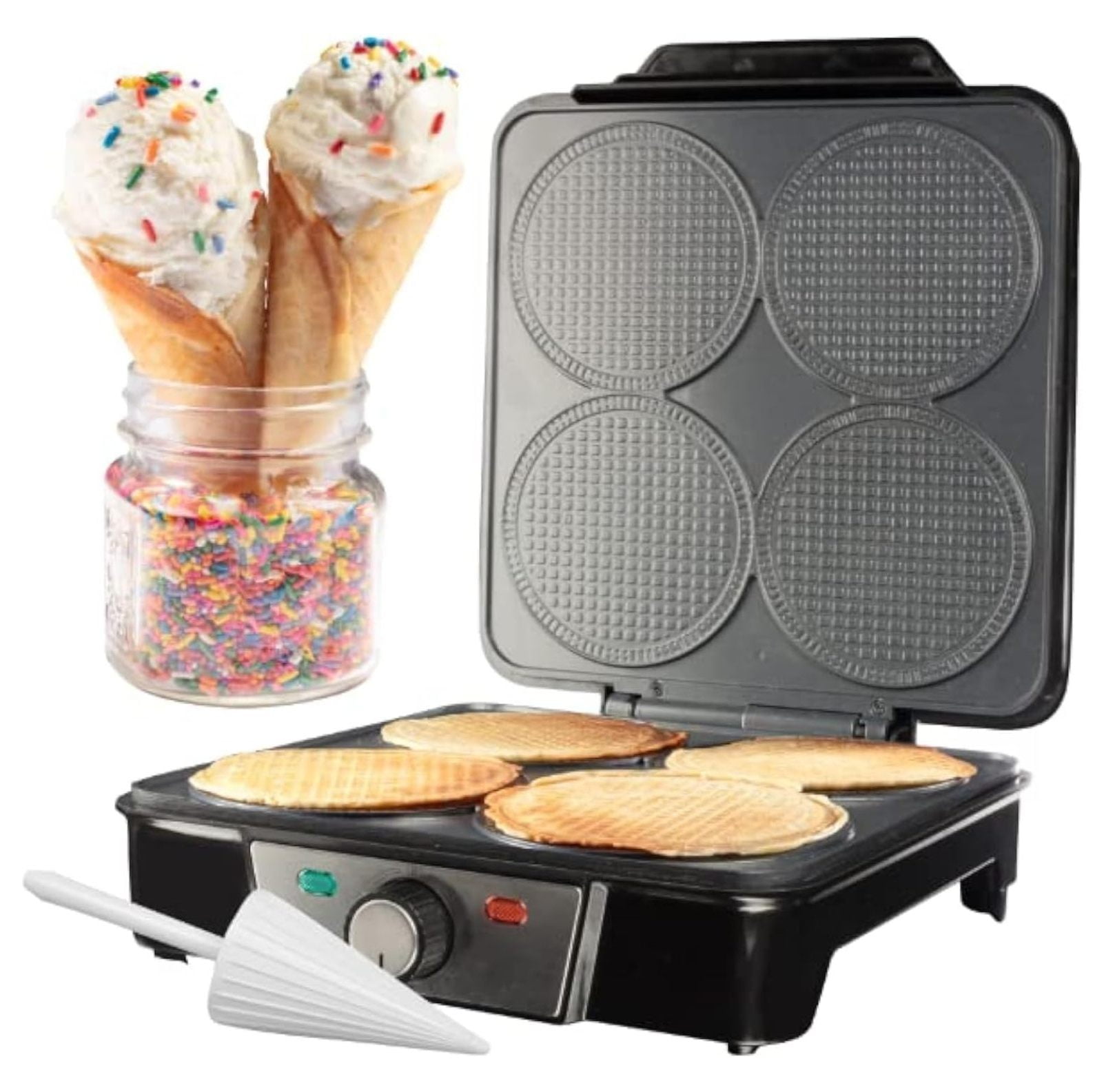 Mini Waffle Ice Cream Cone Maker - Bake 4 Homemade Mini Cones at Once ...