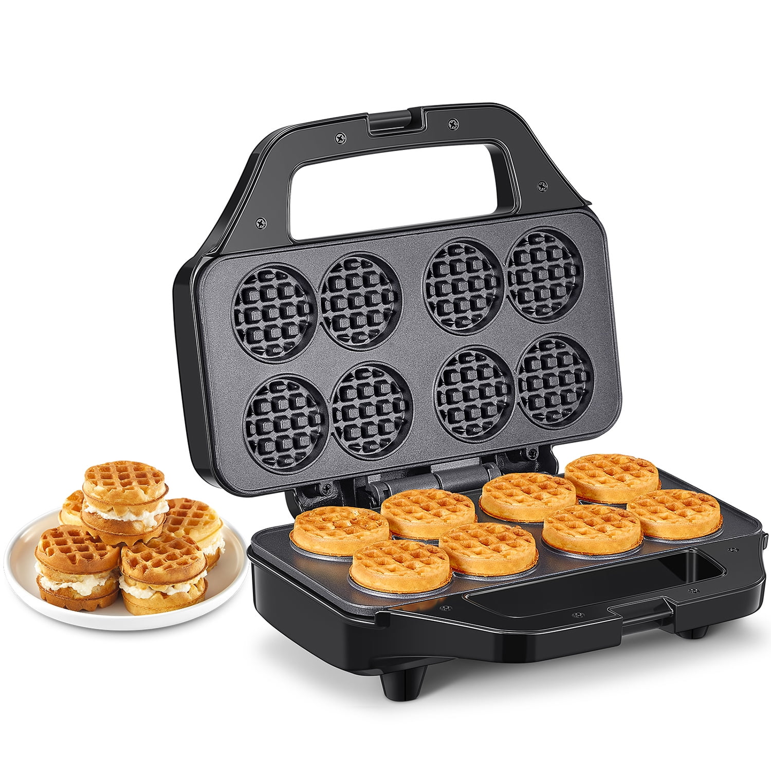 Mini Waffle Maker, 8 x 1.8 Inch Bite-Size Waffles, Nonstick Compact ...