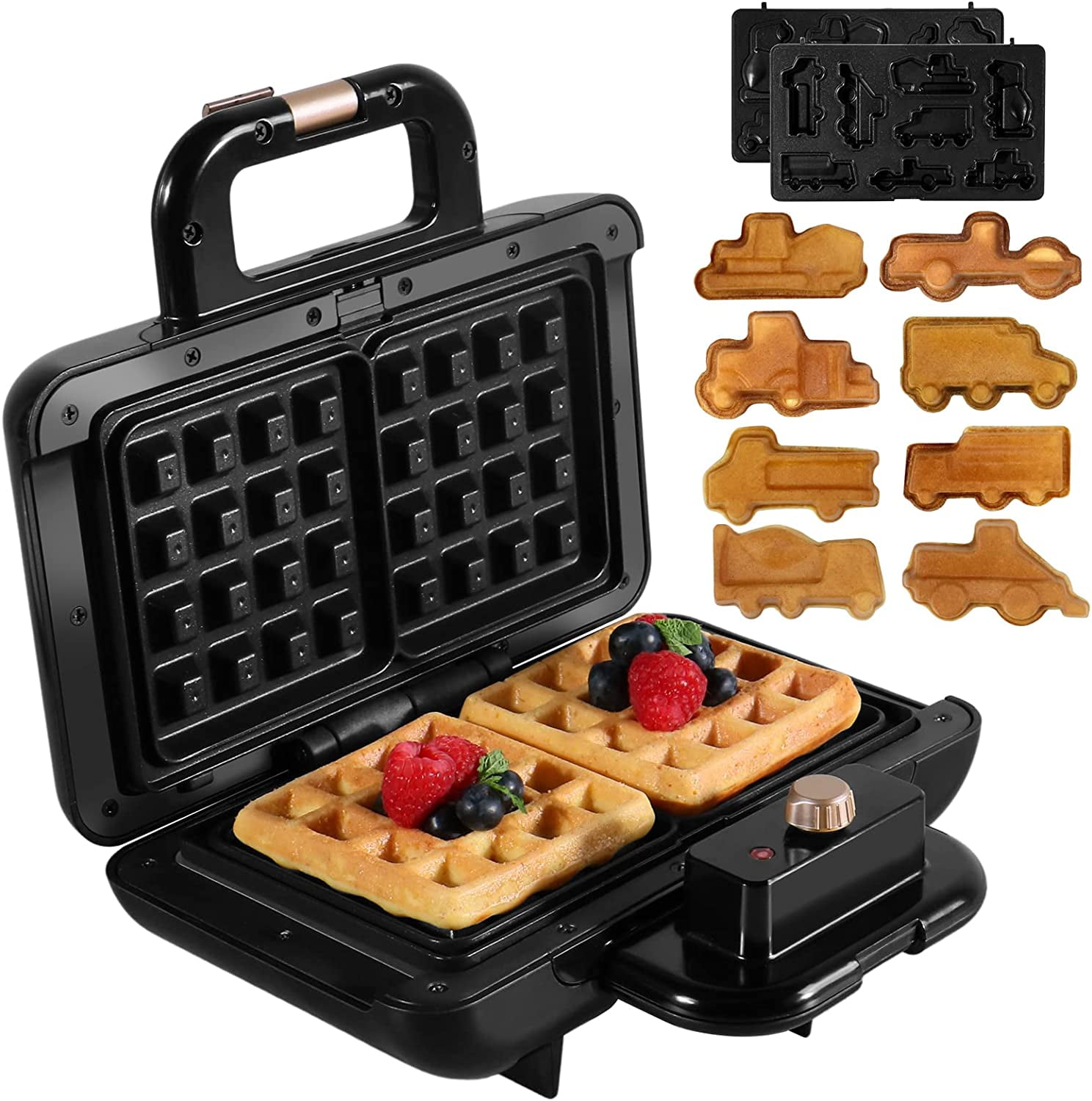 Mini Waffle Makers with 2 in 1 Non Stick Waffle Iron, Removable Plates ...