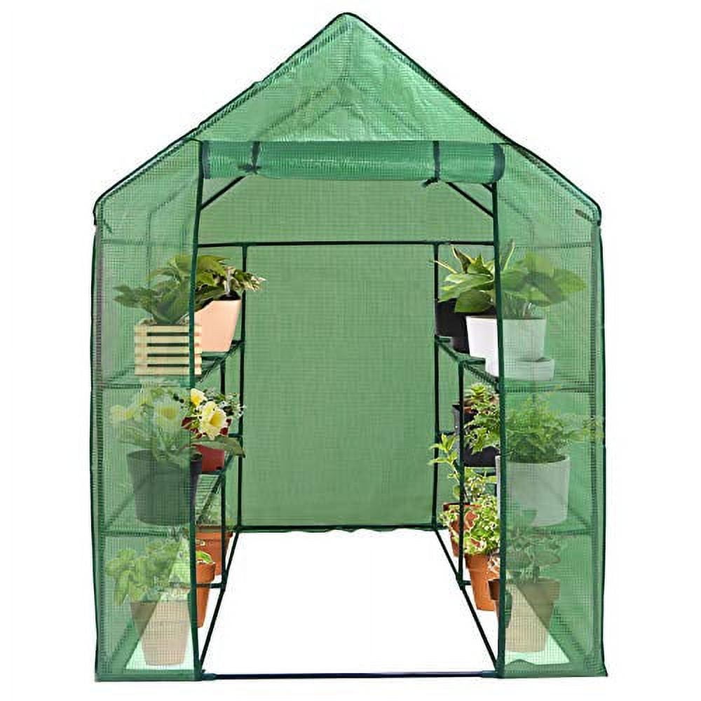 Mini Walk-in Greenhouse 3-Tier 6-Shelf Indoor Outdoor Plant Gardening Green House w/PE Cover and ...