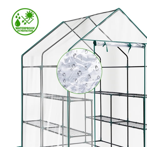 Mini Walk-in Greenhouse with PVC Cover, 8-Shelf Indoor Outdoor Plant ...