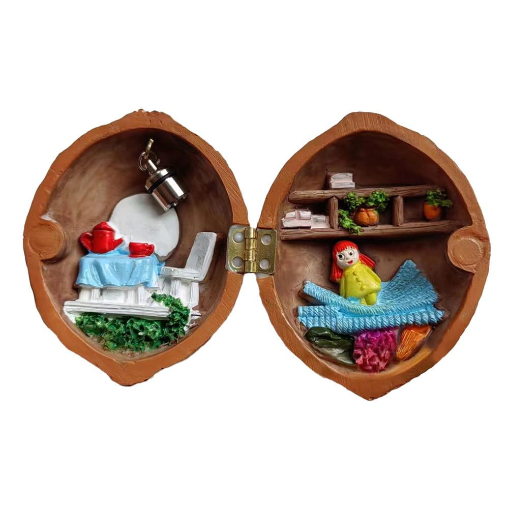 Mini Walnut Shell Doll House Handmade Walnut Tiny World with R5U7 Light ...