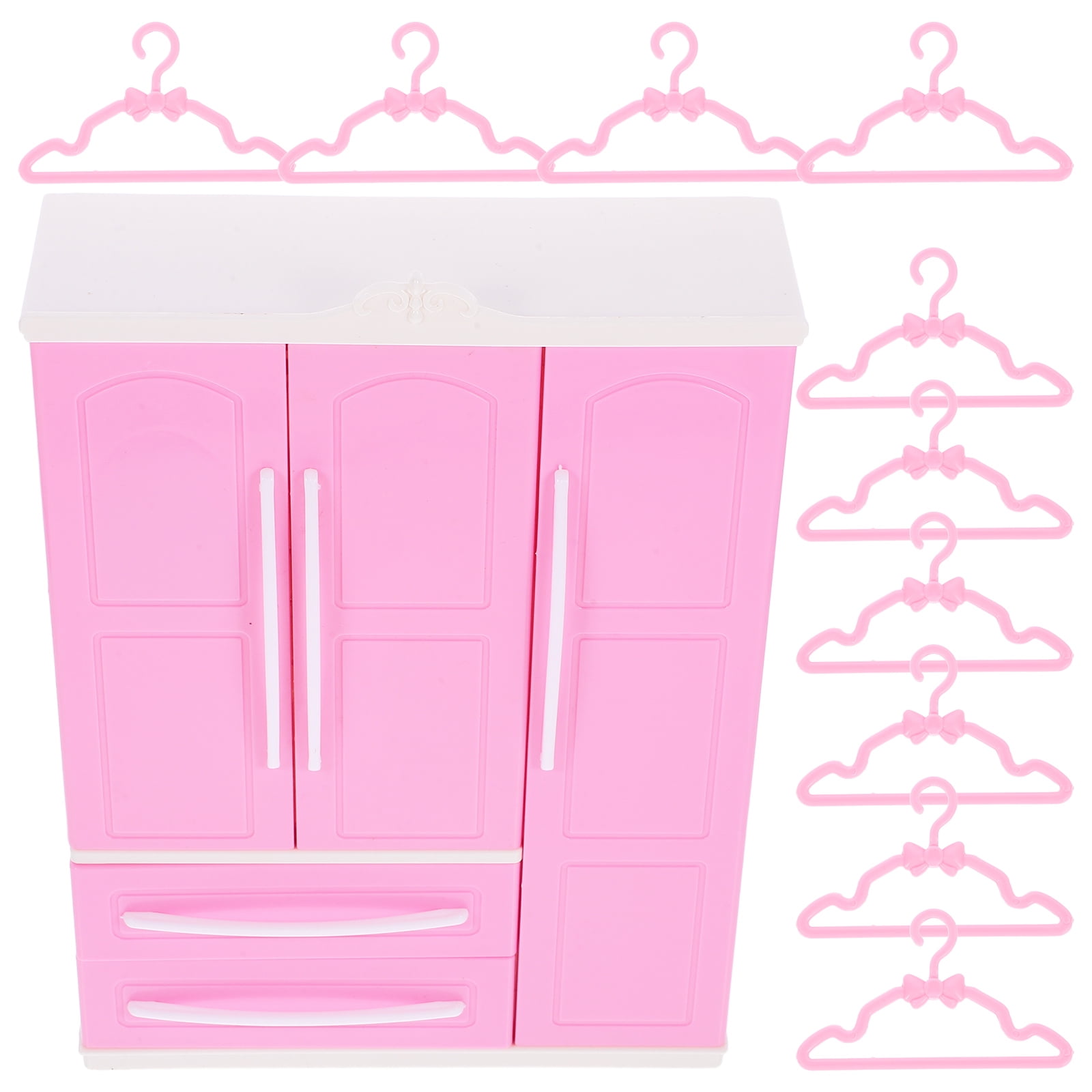 Mini Wardrobe Coat Hangers Doll Dress Dolly Clothes Toy Pink Plastic ...