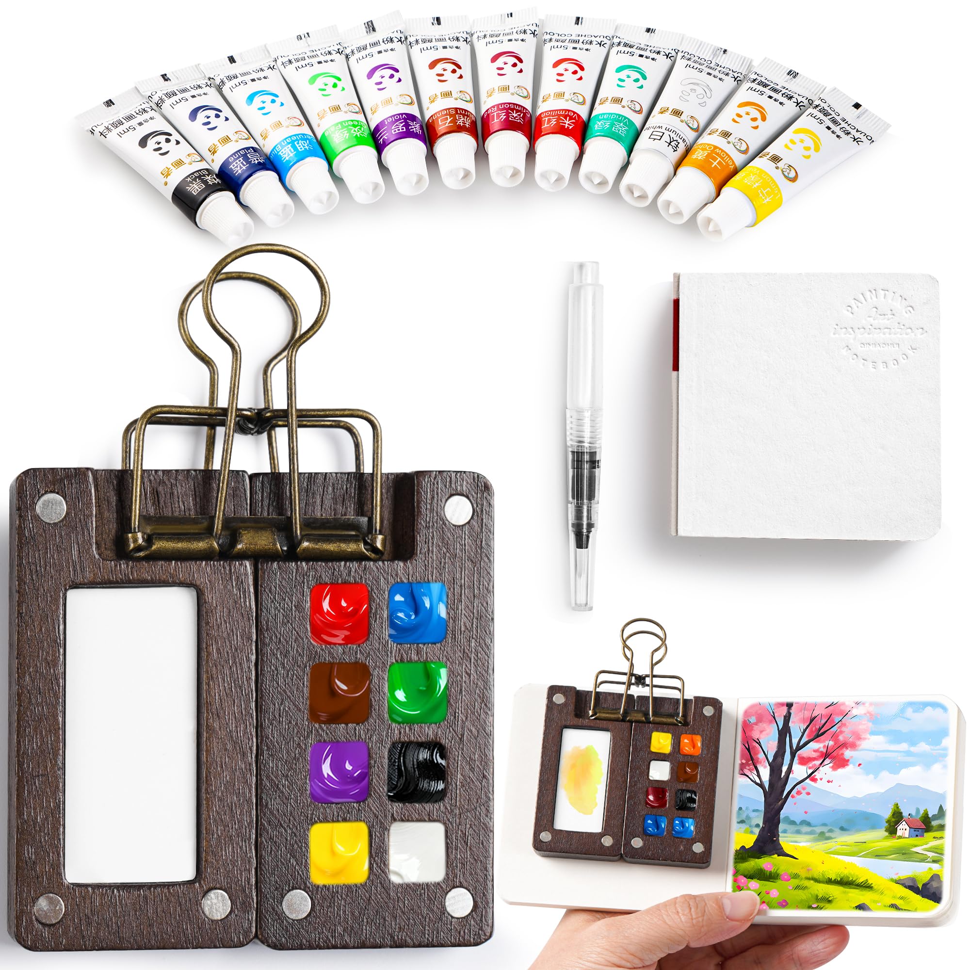 Mini Watercolor Paint Set, 12 Colors Portable Pocket Watercolour Travel ...