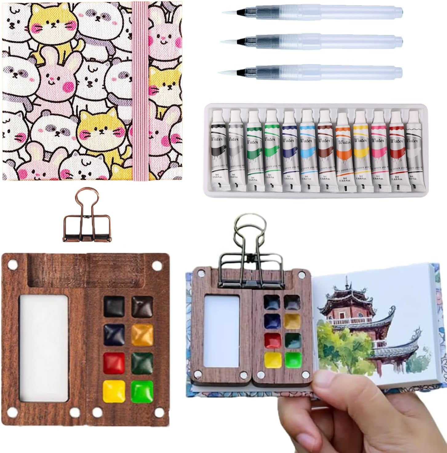 Mini Watercolor Paint Set Travel, Portable Small Miniature Pocket Water ...